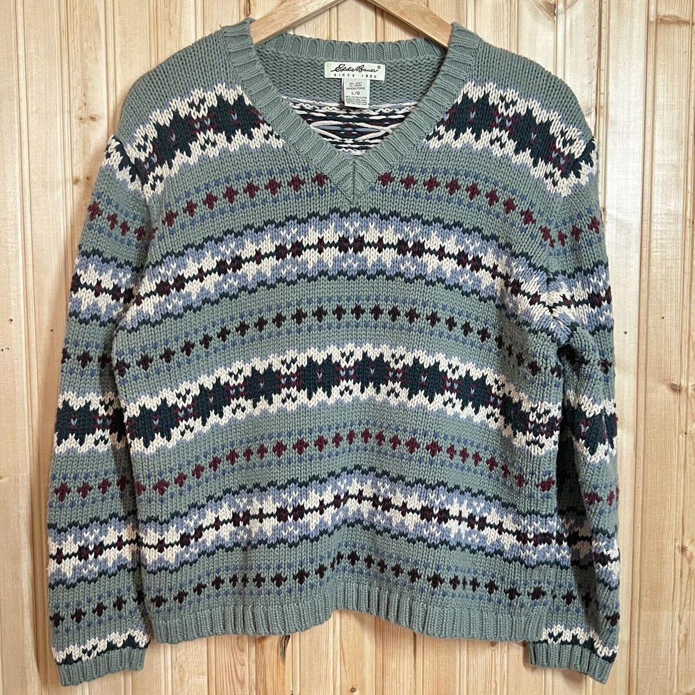 Vintage Eddie Bauer Fair Isle Chunky Knit Sweater Cro… - Gem